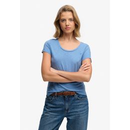 T-Shirt Superdry "STUDIOS SCOOP NECK TEE", Damen, Gr. M, blaubell, Single Jersey, Obermaterial: 60% Baumwolle, 40% Lyocell, unifarben, regular fit normal, Rundhals, Shirts T-Shirt