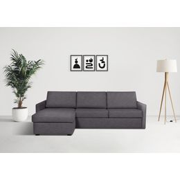 Schlafsofa Home Affaire "GOLDPOINT Ecksofa 264 cm, Liegefl&auml;che (140/200cm), L-Form", grau (anthrazit), B:264cm H:85cm T:157cm, 85% PES. 15% Polypropylene, Sofas, Schlafsofa, Bettfunktion, Bonell-Federkernmatratze und Dauerschl&auml;fer-Funktion
