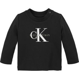 Langarmshirt Calvin Klein Jeans "MONOGRAM LS T-SHIRT", Jungen, Gr. 62, ck schwarz, Jersey, Obermaterial: 93% Baumwolle, 7% Elasthan, unifarben, regular fit h&uuml;ftlang, Rundhals, eingesetzt abgesteppte Kante, Shirts Langarmshirt, f&uuml;r Babys bis 2 Jahre, Logo-Druck