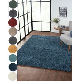 Hochflor-Teppich "My Shaggy", blau (dunkelblau), B:100cm H:37mm L:150cm, Polypropylen (PP), MyFlair M&Ouml;BEL & ACCESSOIRES, Teppiche, Hochflor-Teppich, Shaggy, Uni-Farben, leicht gl&auml;nzend, Microfaser, extra flauschig