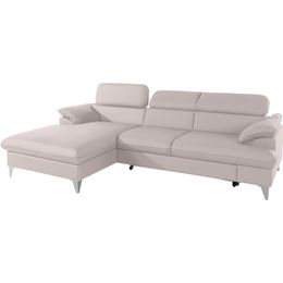 Ecksofa COTTA "Caluso L-Form", beige (fog), B:254cm H:74cm T:167cm, NaturLEDER (echtes Rindsleder) in Sitz und R&uuml;cken. Korpus in passendem Kunstleder SOFTLUX bezogen;Microfaser PRIMABELLE (100% Polyester);Kunstleder SOFTLUX, Sofas, Ecksofa, mit Kopfteilverstellung, wahlweise mit Bettfunktion & Bettkasten