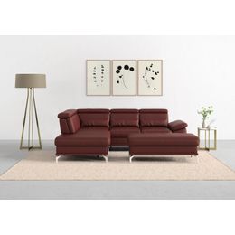 Sit & More Ecksofa SIT & MORE "Cabrio L-Form, B: 274 cm, mit Sitztiefen-, Arm- & Kopfteilverstellung", rot (merlot), B:274cm H:87cm T:230cm, Sofas, Ecksofa, 3 Nierenkissen, Federkern, optional Bettfunktion und Stauraum