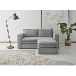 Sitzgruppe Home Affaire "PIAGGE", grau (hellgrau), B:180cm H:83cm T:161cm, Sitzm&ouml;bel-Sets, Sitzgruppe, 2-Sitzer-Sofa und Hocker klein im Set