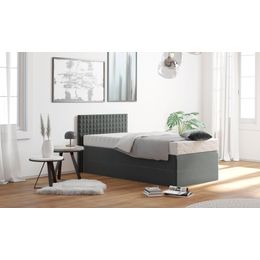 Boxspringbett, grau (anthrazit), B:115cm L:210cm, Bezug: 100% Polyester;Polsterwatte: 100% Polyester, Westfalia Schlafkomfort, Komplettbetten, Boxspringbett, mit Zierkissen, wahlweise mit Topper