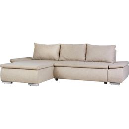 Ecksofa Home Affaire "Acra L-Form", beige (creme), B:266cm H:83cm T:175cm, 100% Polyester, Sofas, Ecksofa, mit Bettfunktion und Bettkasten, in Mattenoptik