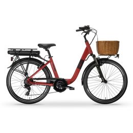 E-Bike MBM "Elektro-Citybike RHEA 24 Zoll, red", rot, Elektrofahrr&auml;der, Damen, 24 Zoll (60,96cm), E-Bike