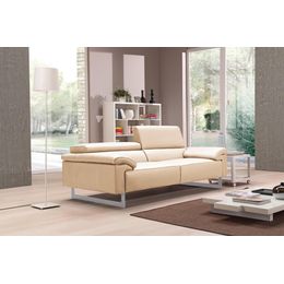 2,5-Sitzer Egoitaliano "Malika, Designsofa mit hohem Sitzkomfort, edel und bequem", beige (champagner), B:216cm H:94cm T:107cm, Leder &raquo;BULL&laquo; (echtes Rindsleder). Geschliffenes, pigmentiertes und behandeltes Rindsleder mit einer Dicke von 1, 3-1, 5 mm. Dieses Leder zeigt eine ziemlich weiche Hand mit einem halb undurchsichtigen Aussehen. Es handelt sich um ein gesch&uuml;tztes Leder. Eine leichte Decksc