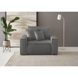 Loveseat OTTO HOME "FINNLEY, XXL-Sessel, Lesesessel, trendige Stoffe, inkl. Zierkissen", grau (anthrazit), B:120cm H:85cm T:86cm, Bezugstoff 100% PES ;Gramatur 400g/qm +/- 5%, Sessel, Loveseat, verf&uuml;gbar in den Stoffqualit&auml;ten Boucl&eacute;, Struktur fein und Mega Cord