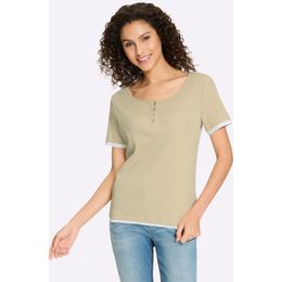 2-in-1-Shirt Heine "Shirt", Damen, Gr. 44, sesam, 95% Baumwolle, 5% Elasthan, unifarben, Rundhals, Shirts 2-in-1-Shirt