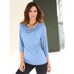 Wasserfallshirt Inspirationen "Shirt", Damen, Gr. 54, blau (bleu), 95% Viskose, 5% Elasthan, unifarben, Wasserfallausschnitt, Shirts Wasserfallshirt