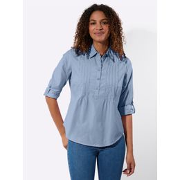 Langarmbluse Casual Looks, Damen, Gr. 42, bleu, 50% Baumwolle, 50% Polyester, unifarben, Blusen Langarmbluse