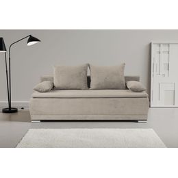 Schlafsofa WERK2 "Biggi komfortabel & elegant, Schlaffunktion, Bettkasten, Breite 206 cm", beige (creme), B:206cm H:88cm T:91cm, 95% Polyester, 5% Nylon, Sofas, Schlafsofa, inkl. losen Kissen, Struktur weich ASTON, creme