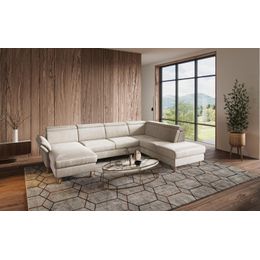 Wohnlandschaft Home Affaire "Calypso U-Form", beige (nature), B:334cm H:85cm T:227cm, 100%Polyester, Sofas, Wohnlandschaft, wahlweise mit motorischer Relaxfunktion