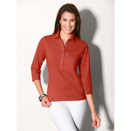 Poloshirt Casual Looks "Poloshirt", Damen, Gr. 52, rot (rostrot), 50% Baumwolle, 50% Modal, unifarben, ohne Ausschnitt, Shirts Poloshirt