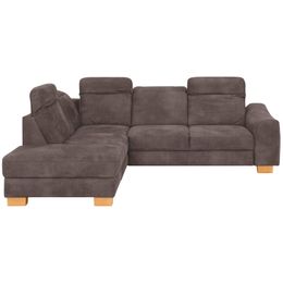 Ecksofa Home Affaire "Dundee L-Form", braun (nuss), B:263cm H:86cm T:219cm, Luxus-Microfaser Florence (100% Polyester), Sofas, Ecksofa, wahlweise mit Kopfteilverstellung und zus&auml;tzlich mit Bettfunktion