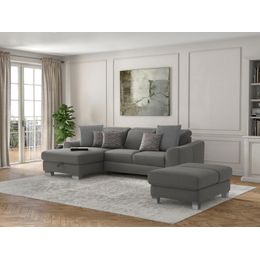Sit & More Ecksofa SIT & MORE "Dundee L-Form", grau, B:264cm H:86cm T:175cm, Sofas, Ecksofa, mit Federkern und Edelstahlf&uuml;&szlig;en, wahlweise mit Kopfteilverstellung