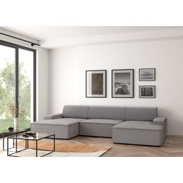 Wohnlandschaft Trendmanufaktur "Graz, wahlweise mit Sitzvorschub und Bettkasten, U-Form, Breite 329 cm", braun (schlamm), B:329cm H:73cm T:162cm, 100% Polyester, Sofas, Wohnlandschaft, in Cord-, haustierfreundlichem LEO Struktur- oder LUMOS-3D-Bezug