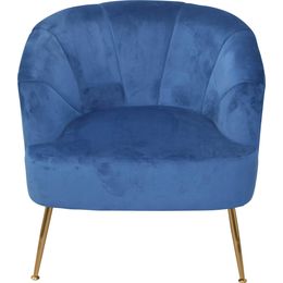 Sessel, blau, B:80cm H:82cm T:74cm, HOFMANN LIVING AND MORE, Sessel, Sessel, Beine aus Stahlrohr, goldfarben lackiert, Samtbezug