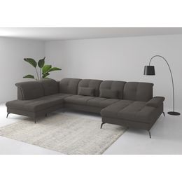 Sit & More Wohnlandschaft SIT & MORE "Amica, U-Form, inkl. Sitztiefenverstellung und Armteilverstellung", grau (fango), B:357cm H:90cm T:231cm, 100% Polyester, Sofas, Wohnlandschaft, wahlweise mit Kopfteilverstellung, Bettfunktion und Bettkasten
