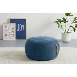 Hocker s.Oliver "Finnian, moderner Designhocker mit Lederriemen, softes Design", denim, B:65cm H:35cm T:65cm, 100% Polyester, Hocker, Hocker, hochwertig, zum Wohlf&uuml;hlen in Luxus-Microfaser/Struktur oder in Boucl&eacute;