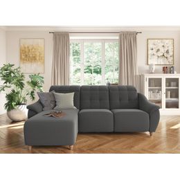 Ecksofa Home Affaire "Boston L-Form", grau, B:254cm T:170cm, Struktur (100% Polyester);Luxus-Microfaser Florence (100% Polyester);Chenille (100% Polyester);NaturLEDER (reines Rindsleder), Sofas, Ecksofa, Kopfteilverstellung an jeder Sitzfl&auml;che, wahlweise Relaxfunktion