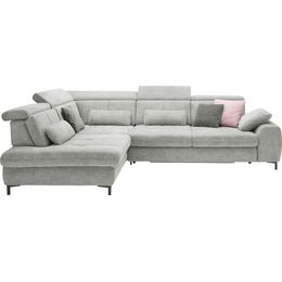 Ecksofa, famosa alu, SET ONE BY Musterring, Sofas, B/H/T: 317cm x 86cm x 220cm, Flachgewebe, Armlehne rechts, Sitztiefenverstellung,Kopfteilverstellung,Ohne Bettfunktion,Ohne Schubkasten, 100% Polyester, Ecksofa, Kaltschaumpolsterung, Flachgewebe, whlw. mit Funktionen, Sitzh&ouml;he 49, B:317cm H:86cm T:220cm