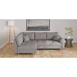 Ecksofa Home Affaire "CHARRE L-Form mit Ottomane, Ma&szlig;e B/T/H: 231/161/81 cm", grau (hellgrau), B:231cm H:81cm T:161cm, 100% Polyester, Sofas, Ecksofa, feine Steppung, lose R&uuml;cken- und Zierkissen, auch in Cord und Boucl&eacute;