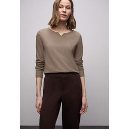 Langarmshirt Street One, Damen, Gr. 44, light terra mocha, Jersey, Obermaterial: 95% Baumwolle, 5% Elasthan. Futter: 95% Baumwolle, 5% Elasthan, unifarben, tailliert h&uuml;ftbedeckend, Rundhals, B&uuml;ndchen, Shirts Langarmshirt, mit Rippstruktur