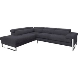 Ecksofa W.Schillig "finn, toller Sitzkomfort, L-Form, hochwertige Verarbeitungsdetails", grau (antracite s37), B:281cm H:71cm T:230cm, Flachgewebe S22 (100% Polyester);Stoff S37 (100% Polyester);Longlife Xtra-Leder Z59: Glattleder mit modischer Pr&auml;gung. Hautst&auml;rke 0, 9 - 1, 1 mm, Sofas, Ecksofa, German Design Award 2016, Fu&szlig;gestell Chrom gl&auml;nzend, Breite 281 cm