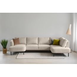Wohnlandschaft OTTO HOME "Cesola", beige (natural), B:327cm H:84cm T:206cm, 90% Polyester, 10% Nylon, Sofas, Wohnlandschaft, in weichem Chenille-Stoff, Breite 327 cm, mit schwarzen Metallf&uuml;&szlig;en