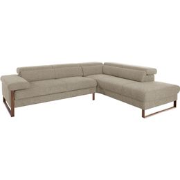 Ecksofa W.Schillig "finn, Designsofa mit tollem Sitzkomfort, bequem, L-Form", braun (sesame s22), B:281cm H:71cm T:230cm, Flachgewebe S22 (100% Polyester);Stoff S37 (100% Polyester);Longlife Xtra-Leder Z59: Glattleder mit modischer Pr&auml;gung. Hautst&auml;rke 0, 9 - 1, 1 mm, Sofas, Ecksofa, German Design Award 2016, Fu&szlig;gestell Nussbaum natur, Breite 281 cm