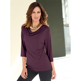 Wasserfallshirt Inspirationen "Shirt", Damen, Gr. 40, lila (aubergine), 95% Viskose, 5% Elasthan, unifarben, Wasserfallausschnitt, Shirts Wasserfallshirt