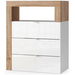 Unterschrank Welltime "Hamburg H&ouml;he 78 cm, Breite 64 cm, Badkommode mit 3 Sch&uuml;bk&auml;sten", braun (wei&szlig;, eiche cadiz nb), B:64cm H:78cm T:35cm, Holzwerkstoff, Schr&auml;nke, Unterschrank, Badezimmerschrank, dekorativer Rahmen, offenes Fach, Metallgriffe