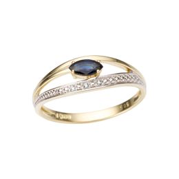 Goldring Firetti "Schmuck Geschenk Gold 333 Damenring Goldring Edelstein Farbstein" Gr. 16, blau (gelbgoldfarben, wei&szlig;goldfarben, dunkelblau), Fingerringe, Damen, 16, 0,02 P2 = erkennbare Einschl&uuml;sse, Diamanten Gelbgold 333, 2mm, Diamanten, Gelbgold 333, Goldring, mit Saphir - mit Brillanten