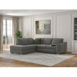 Sit & More Ecksofa SIT & MORE "Dundee L-Form", grau, B:263cm H:86cm T:219cm, Sofas, Ecksofa, mit Federkern und Edelstahlf&uuml;&szlig;en, wahlweise mit Kopfteilverstellung