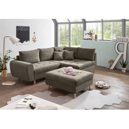 Ecksofa ED EXCITING DESIGN "Alice L-Form", braun, B:249cm H:94cm T:175cm, 100% Polyester, Sofas, Ecksofa, mit Hocker & 3 Zierkissen