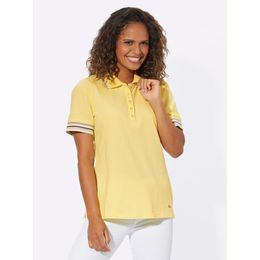 Poloshirt Casual Looks "Poloshirt", Damen, Gr. 46, gelb (zitrone), 95% Baumwolle, 5% Elasthan, unifarben, V-Ausschnitt, Shirts Poloshirt