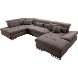 Wohnlandschaft "SO 4100 komfortable Federkernunterfederung, inkl. Kopfteilverstellung", braun (nuss), B:365cm H:80cm T:225cm, SET ONE BY Musterring, Sofas, Wohnlandschaft, wahlweise Bettfunktion und Sitztiefenverstellung, U-Form
