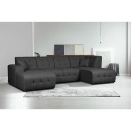 Wohnlandschaft Home Affaire "Nosia U-Form", grau (anthrazit), B:297cm H:85cm T:163cm, 100% Polyester, Sofas, Wohnlandschaft, incl. 2 Zierkissen, mit feiner Steppung