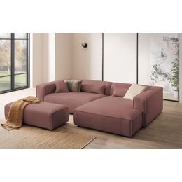 Ecksofa "PIARA XXL, L-Form, Schlaffunktion, Cord, Leinenoptik o. Strukturstoff", beige (puder), B:288cm H:66cm T:198cm, 100% Polyester, LeGer Home by Lena Gercke, Sofas, Ecksofa, Hocker stellbar zum Schlafsofa (Krokodilverbinder), tiefe Sitzfl&auml;che