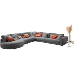Ecksofa 3C CANDY "Enisa II, bequem und komfortabel, Mega Familiensofa, L-Form", grau (platin), B:395cm H:86cm T:225cm, 100% Polyester, Sofas, Ecksofa, incl. 3 Flatterkissen, wahlweise mit Flecken-Schutz-Bezug Easy care