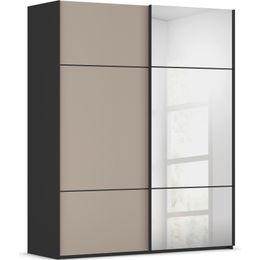 Schwebet&uuml;renschrank Rauch "Kleiderschrank Schrank Garderobe Schlafzimmerschrank SCALE-TRIO", beige (schwarz, glas fango matt, griffleisten schwarz), B:181cm H:223cm T:67cm, Holzwerkstoff, Schr&auml;nke, Schwebet&uuml;renschrank, edle dreigeteilte Front mit 2 Zierleisten Spiegel/Glas MADE IN GERMANY