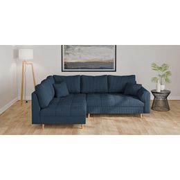 Ecksofa Home Affaire "CHARRE L-Form mit Ottomane, Ma&szlig;e B/T/H: 231/161/81 cm", blau (dunkelblau), B:231cm H:81cm T:161cm, 100% Polyester, Sofas, Ecksofa, feine Steppung, lose R&uuml;cken- und Zierkissen, auch in Cord und Boucl&eacute;