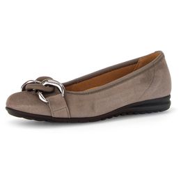 Ballerina Gabor "Florenz", Damen, Gr. 37, grau (taupe), Ziegenveloursleder, unifarben, Schuhe Ballerina, Businessschuh, Schlupfschuh mit Elastikeinfass, Weite G