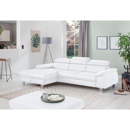 Ecksofa COTTA "Komaris L-Form, B: 244 cm", wei&szlig;, B:244cm H:72cm T:166cm, Microfaser PRIMABELLE (100% Polyester);Kunstleder SOFTLUX(100%Polyurethan);Feinstruktur (100% Polyester);Kunstleder SOFTLUX/Struktur (100%Polyurethan, 90%Polyester, 10% Polyacryl), Sofas, Ecksofa, mit Kopfteilverstellung, optional Bettfunktion, Bettkasten & Licht