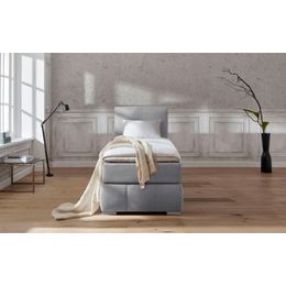 Boxspringbett Home Affaire "Wehma", grau, B:110cm L:213cm, Struktur fein (100% Polyester), Komplettbetten, Boxspringbett, inkl. Topper in 3 verschiedenen Matratzen, auch in Samtstoff