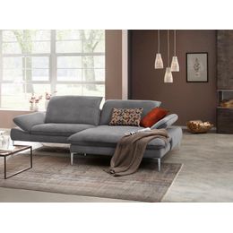 Ecksofa W.Schillig "enjoy&MORE, mit tollem Sitzkomfort, elegant und bequem, L-Form", grau (dolphin r66), B:294cm H:87cm T:185cm, Chenille-Flachgewebe R66 (85% Polyester, 15% Nylon);Longlife Xtra-Leder Z59: Glattleder mit modischer Pr&auml;gung. Hautst&auml;rke 0, 9 - 1, 1 mm;Stoff S37 (100% Polyester), Sofas, Ecksofa, mit Sitztiefenverstellung, F&uuml;&szlig;e silber matt, Breite 294 cm