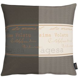 Dekokissen Apelt "Tarent", braun (braun, schwarz, wei&szlig;, schriftz&uuml;ge), B:46cm L:46cm, Kunstfaser, Leinen, Polyester, Dekokissen_Sitzkissen_Kissenh&uuml;llen, Dekokissen, Kissenh&uuml;lle ohne F&uuml;llung, 1 St&uuml;ck