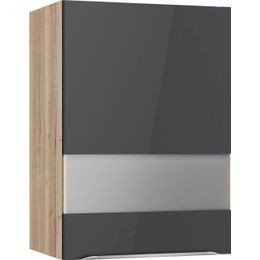 Glash&auml;ngeschrank KOCHSTATION "KS-Aken", grau (anthrazit hochglanz, wildeiche nachbildung), B:50cm H:70,4cm T:34,6cm, Schr&auml;nke, Glash&auml;ngeschrank