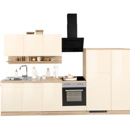 K&uuml;chenzeile KOCHSTATION "KS-Virginia", beige (k&uuml;che: natur, front: creme hochglanz, korpus: eiche sonoma, arbeitsplatte: eiche sonoma), B:320cm H:200cm T:60cm, Komplettk&uuml;chen-Sets, K&uuml;chenzeile, Breite 320 cm, wahlweise mit E-Ger&auml;ten